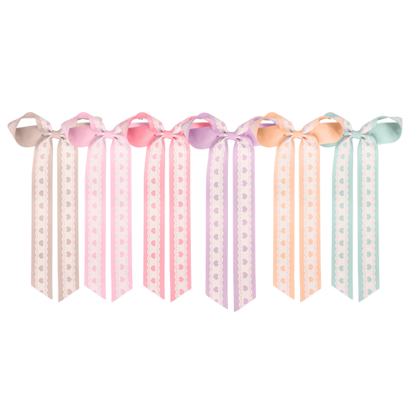 Heart Lace Grosgrain Long Tail Bow - Light Pink – Bows Arts
