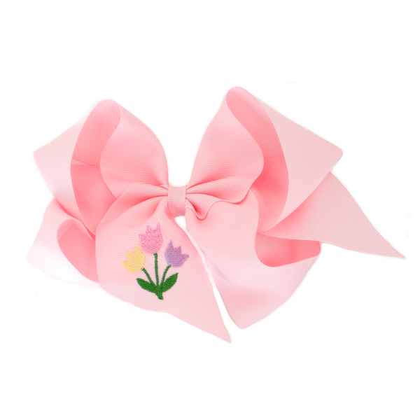 Giant Light Pink Tulip Embroidered Bow – Bows Arts